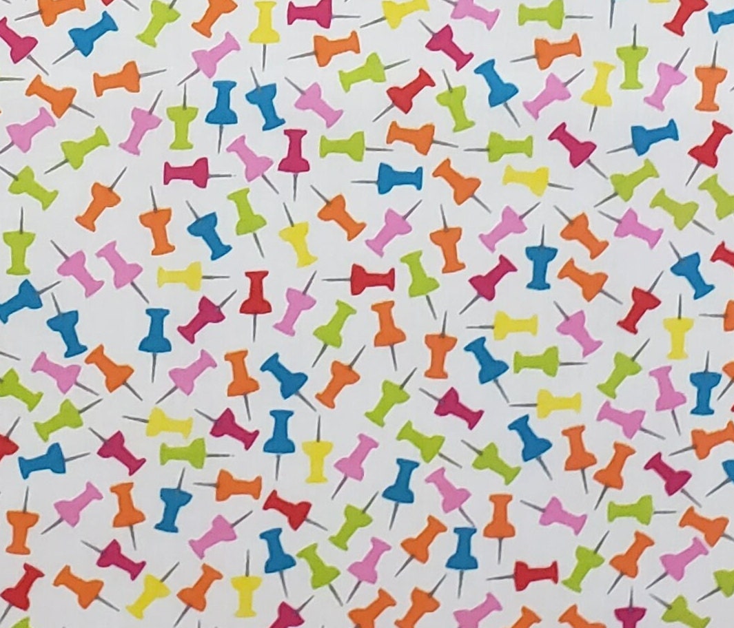 RTC Fabric - White Fabric / Bright Pastel Push Pin Print – Tx2 Quilt Shop