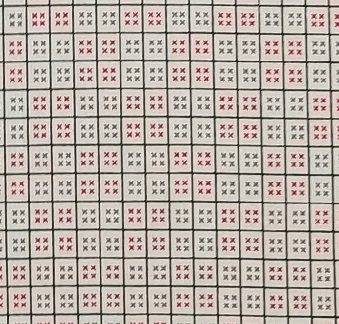 Ecru Fabric / Dark Green Rectangle / Red and Slate Blue Cross Stitch P ...